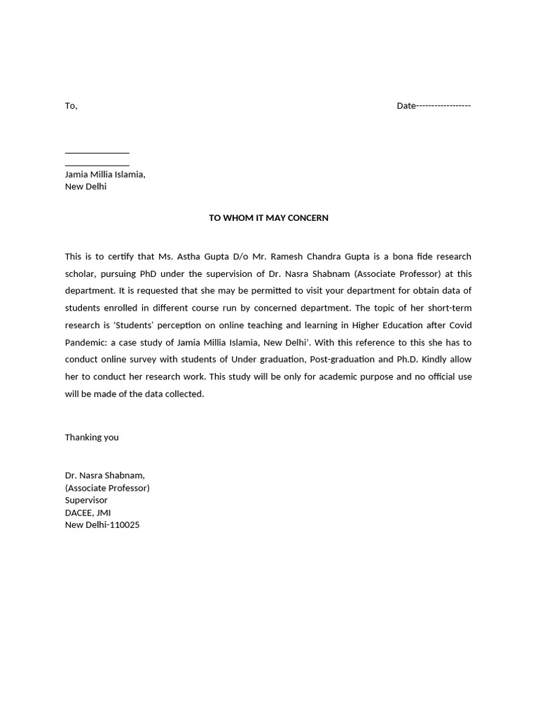 Letter For Data Collection | PDF