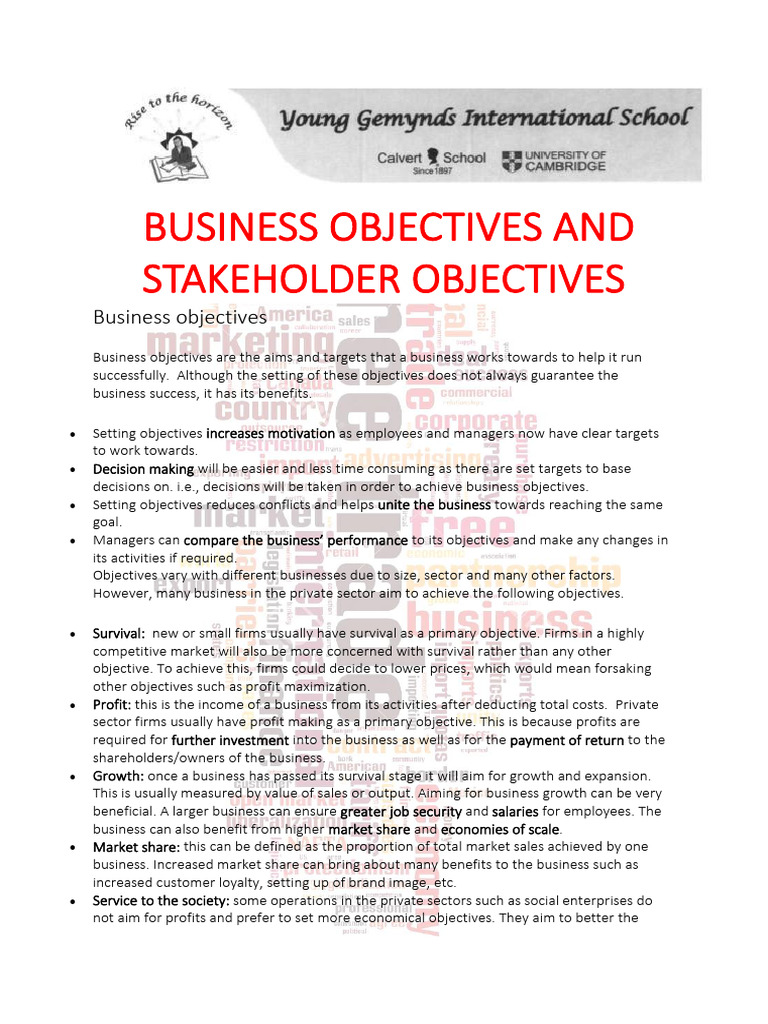 Bs Chapter 5 Business Objectives and Stakeholder Objectives Notes | PDF ...