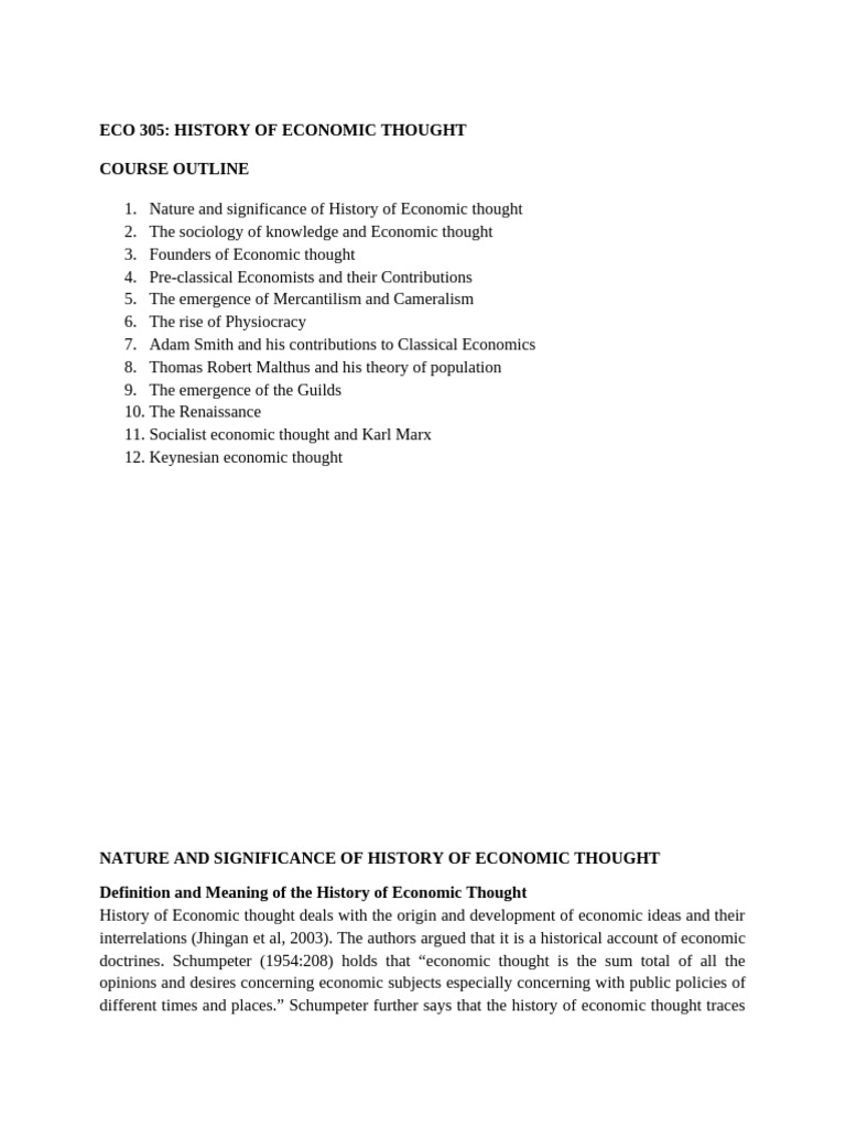 History of Economic Thought Overview | PDF | Economics | Mercantilism