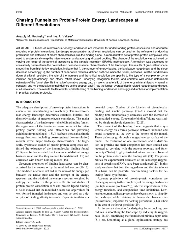 Chasing Funnels On Protein Protein Energy Landscap | PDF | Docking ...