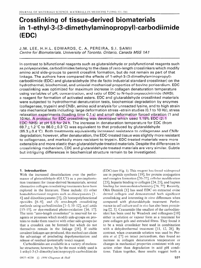 Crosslin King of Tissue-Derived Biomaterials | PDF | Cross Link | Collagen