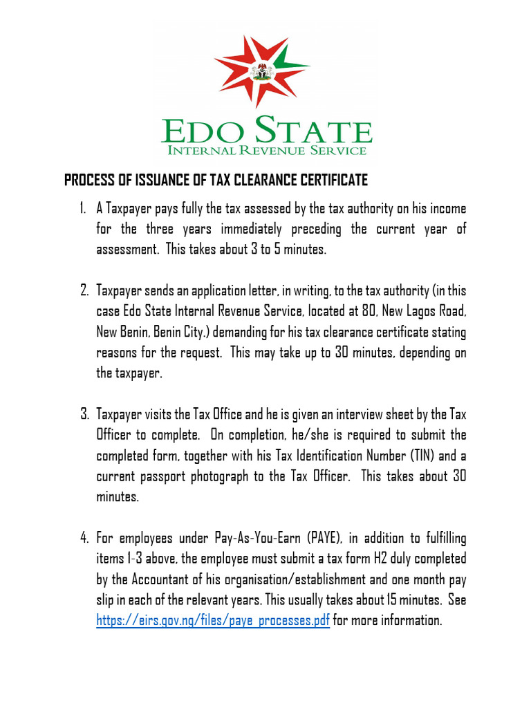Process of Issuance of Tax Clearance Certificate From Dit | PDF | Taxes ...