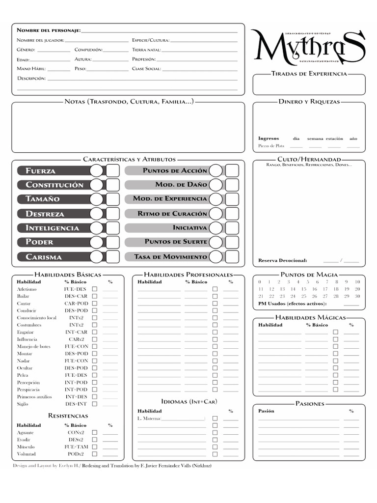 Hoja PJ Mythras Simplificado - Variante CCW | PDF