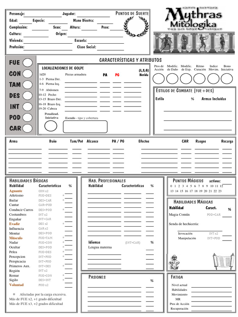Creación de Personaje para Mythras | PDF