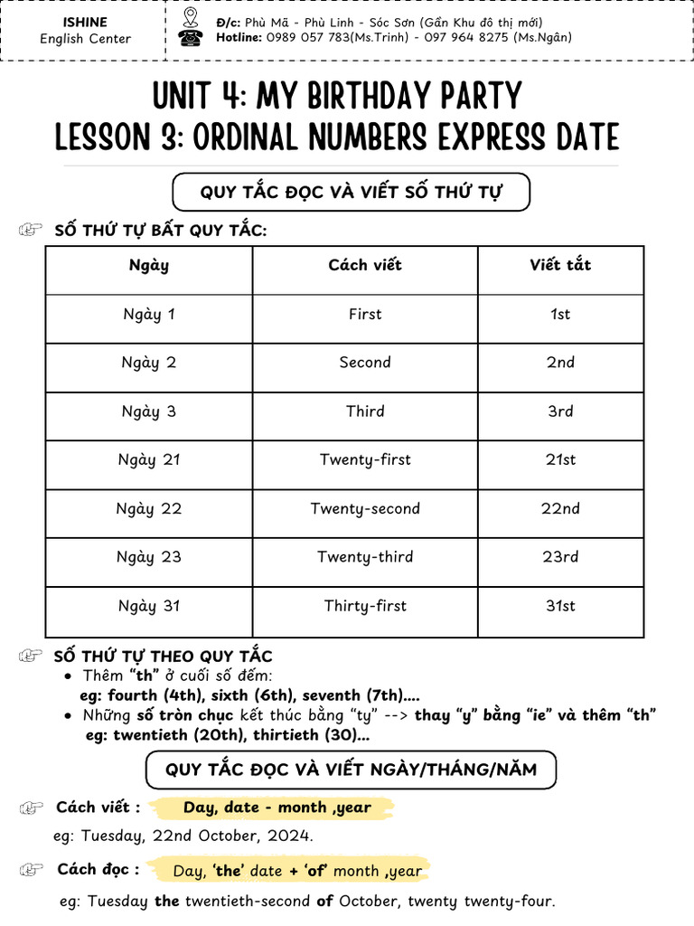 (KEY) Lesson 3 Ordinal Numbers Express Date | PDF