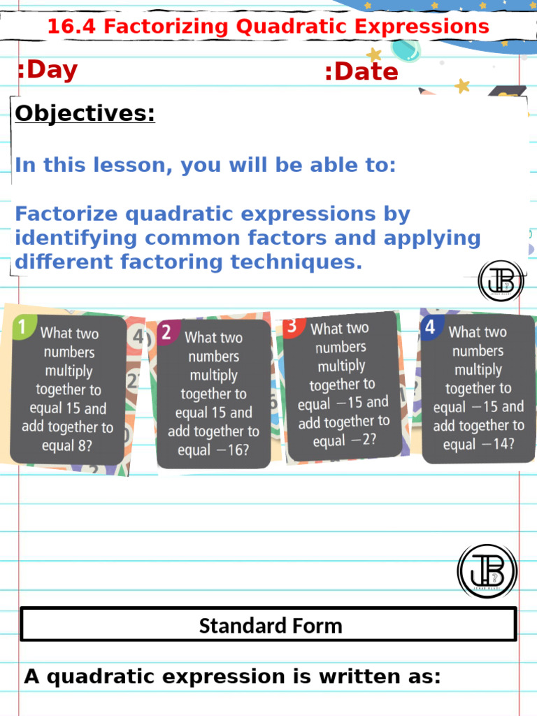 Factorizing Quadratic Expressions Guide | PDF