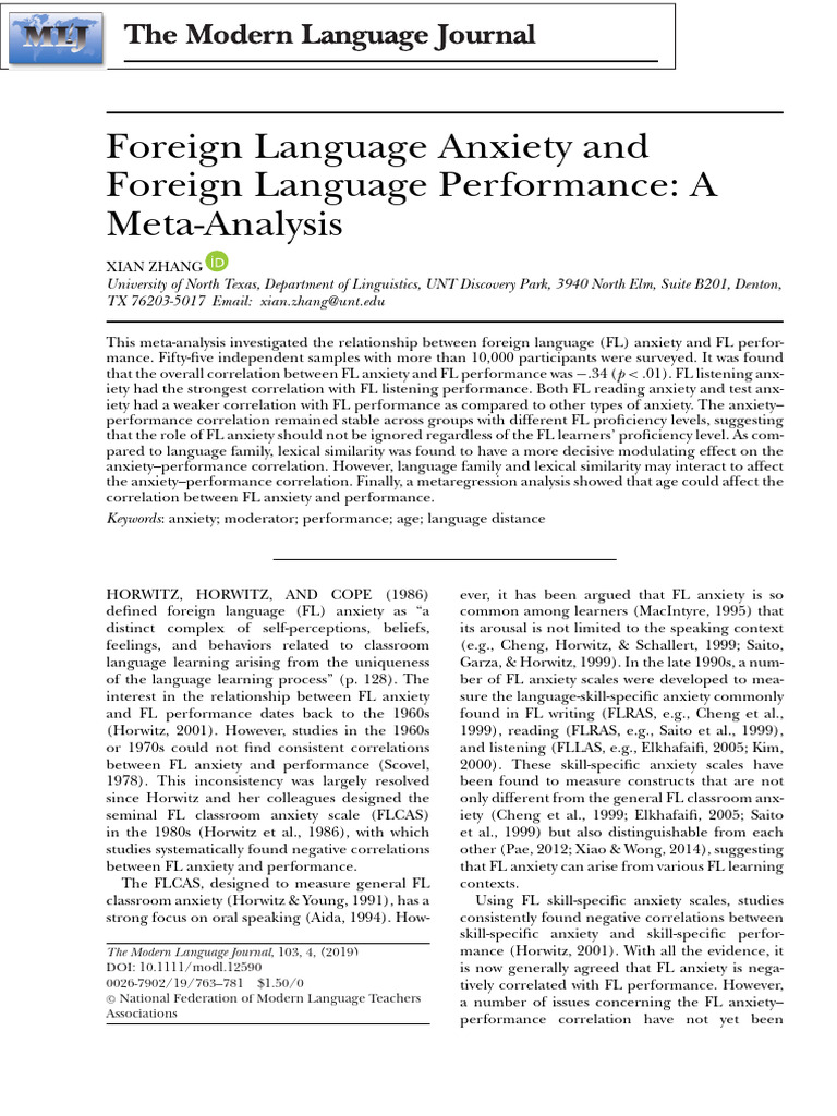 Foreign Language Anxiety and | PDF | Linguistics