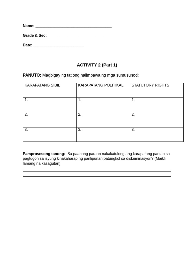 Activities Aralin 2 | PDF