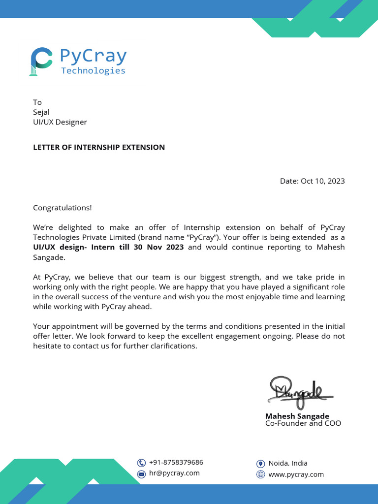 Sejal - Internship Extension | PDF