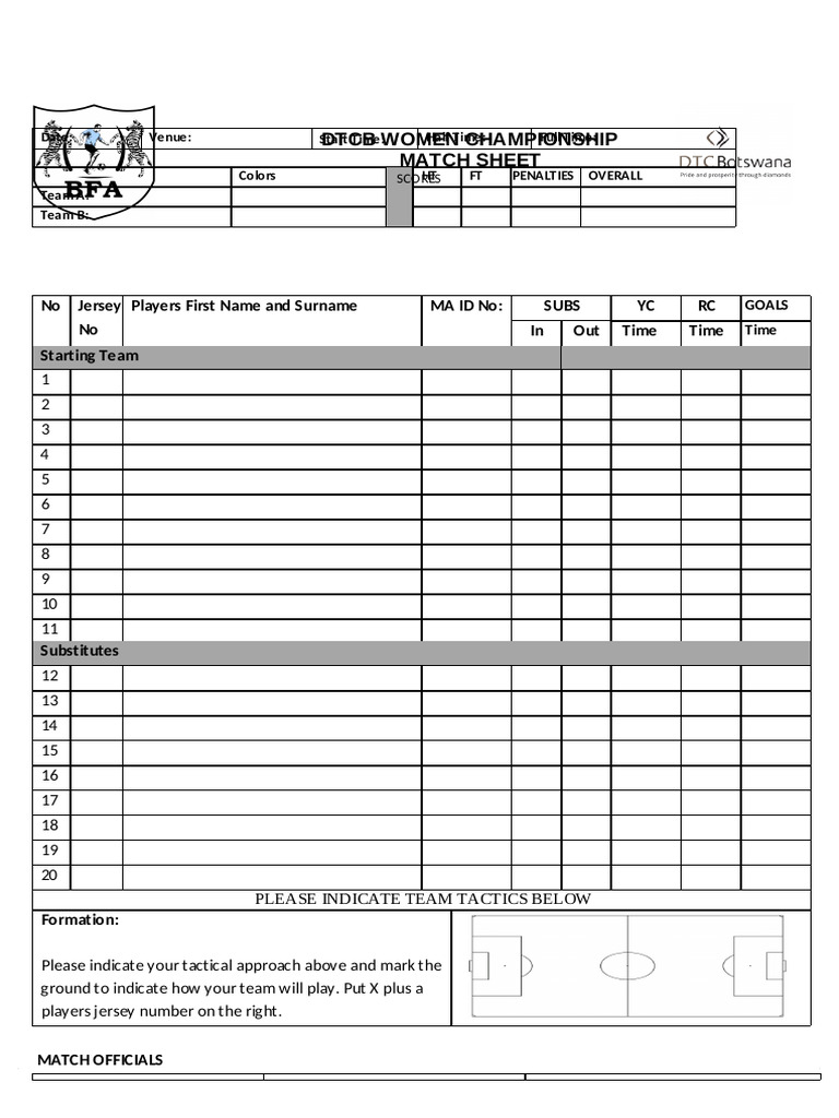 Women's Championship Match Sheet | PDF
