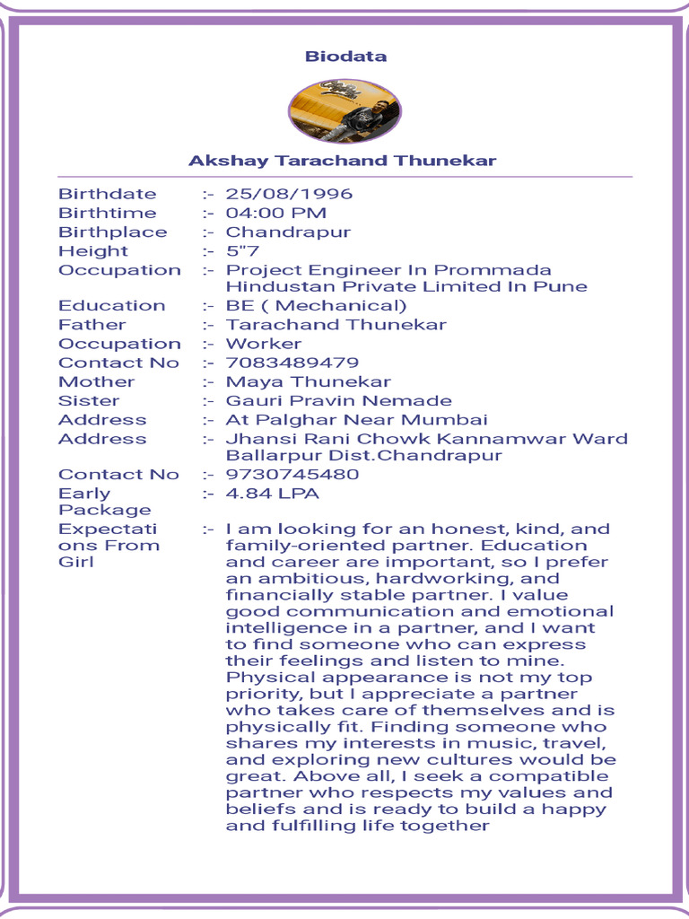 Akshay Thunekar Biodata PDF | PDF
