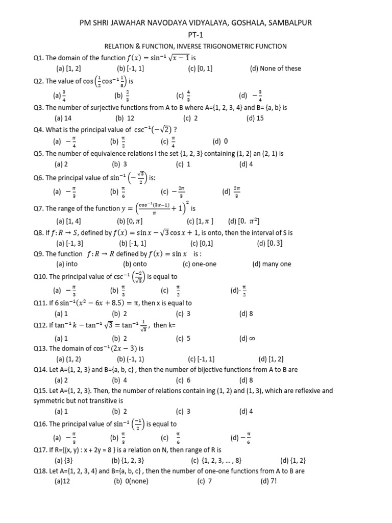 Relations and functions-Jan-2025-short | PDF | Function (Mathematics) | Analysis