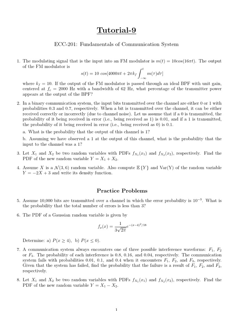 Tut 9 Questions | PDF | Frequency Modulation | Probability Density Function