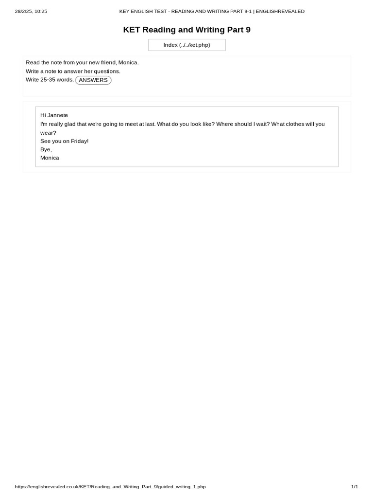 Key English Test - Reading and Writing Part 9-1 _ Englishrevealed | PDF