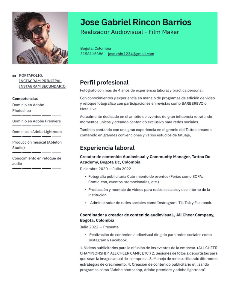 Jose Gabriel Rincon Barrios - Realizador Audiovisual - Film Maker | PDF