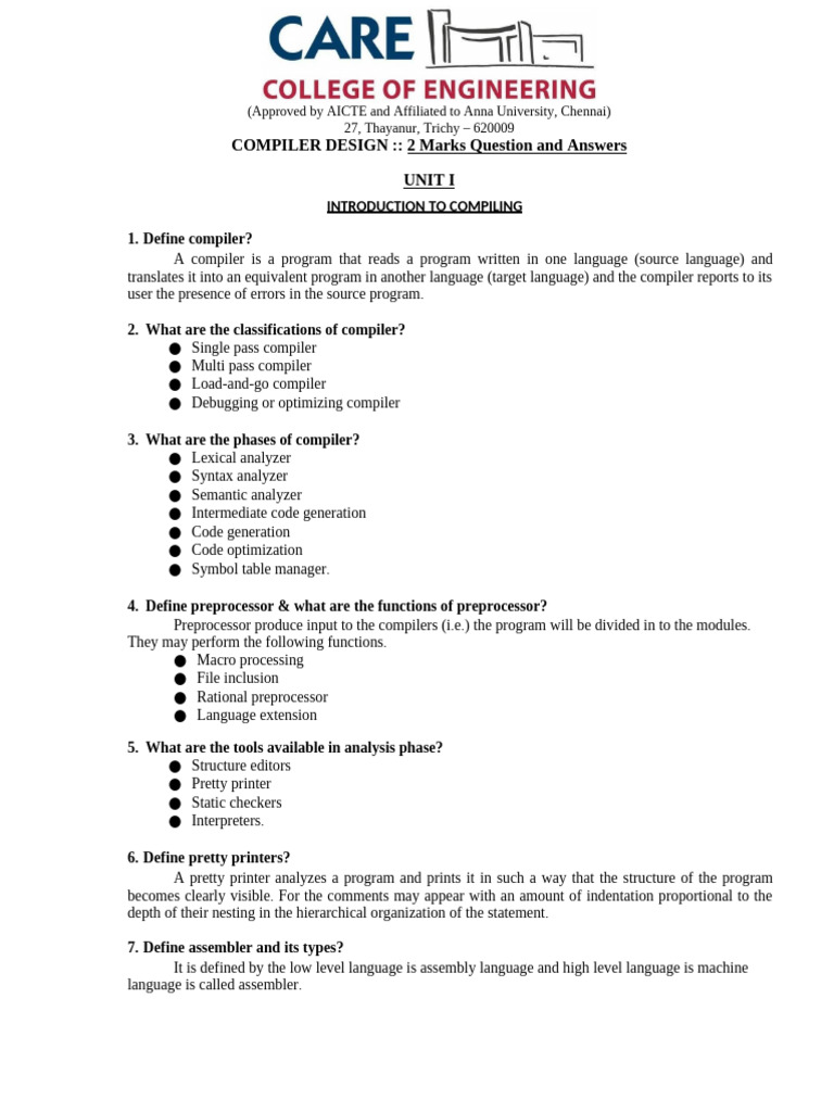 12 Mark Questions With Answer-1 | PDF | Parsing | Compiler