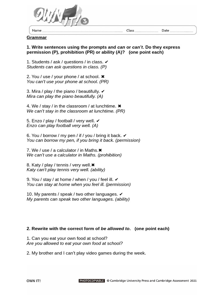 Grammar Review - Unit 8 - Own3 (Keys) | PDF | Linguistics