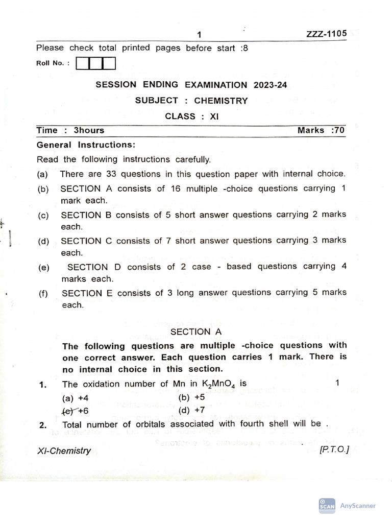 Chemistry Final Year Paper | PDF