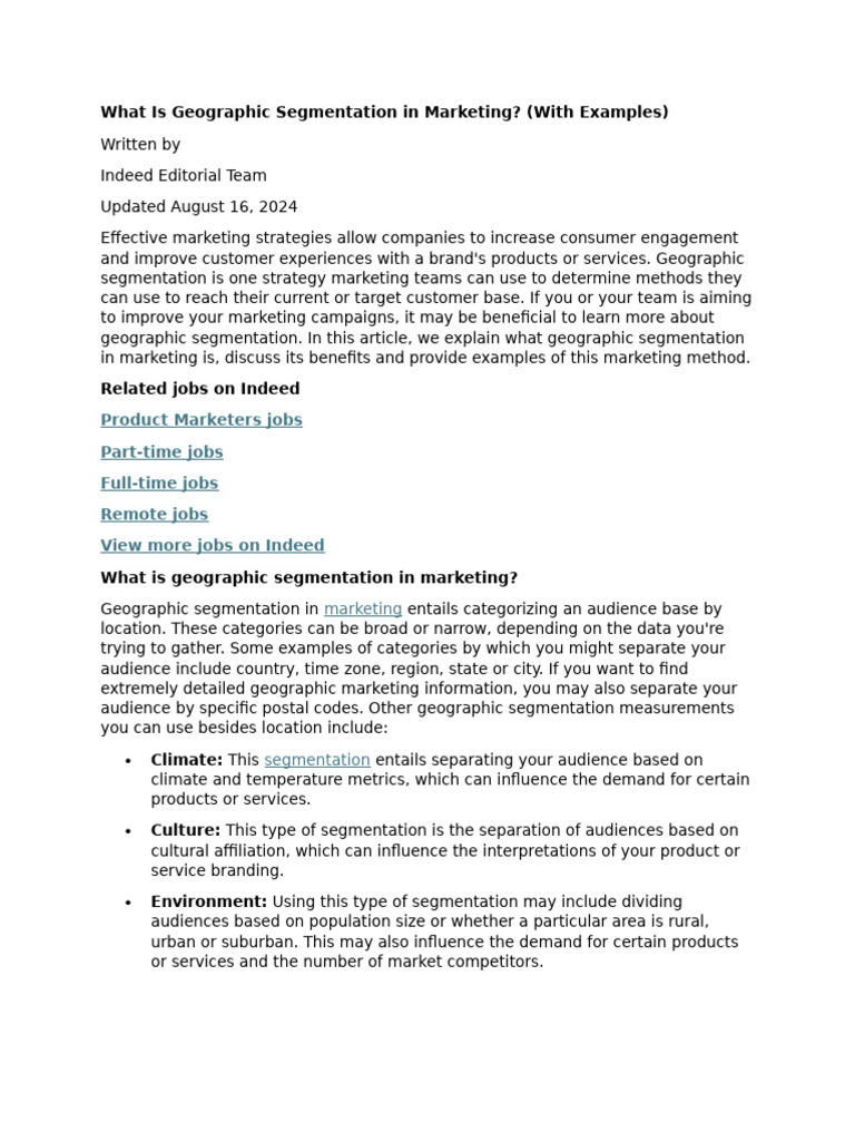 What Is Geographic Segmentation in Marketing | PDF | Market ...