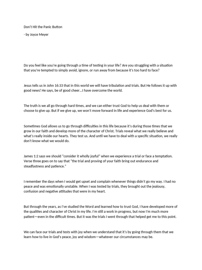 Dont Hit The Panic Button | PDF | Jesus