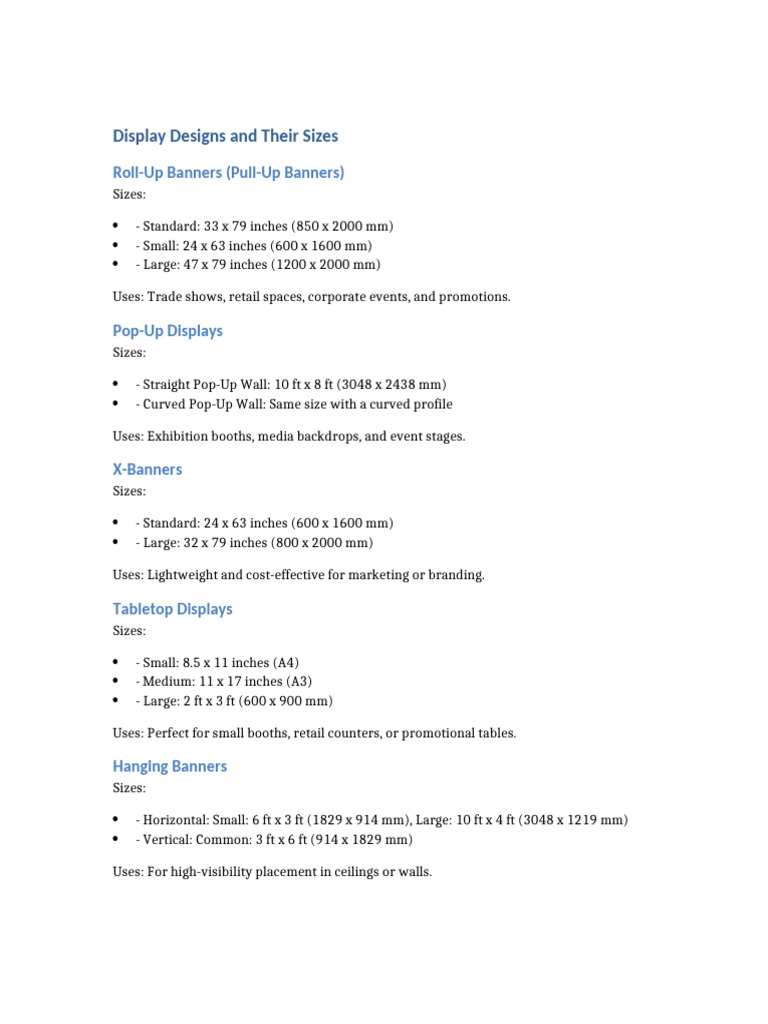 Display Designs and Sizes | PDF