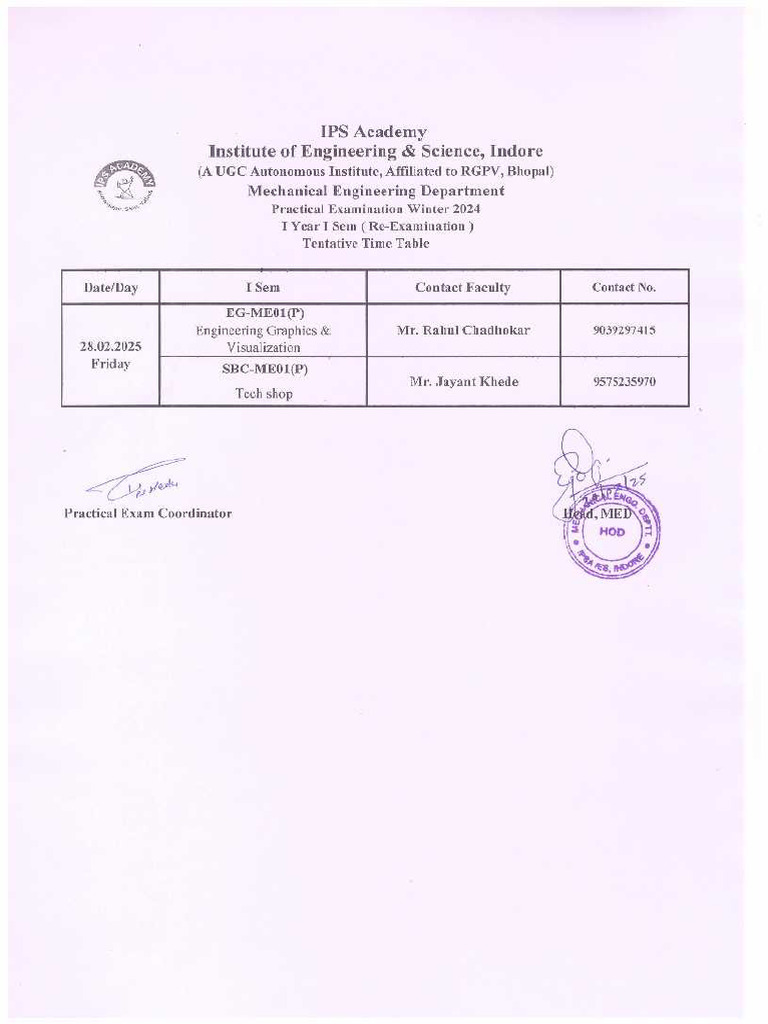 Re Exam Time Table 28-02-2025 | PDF