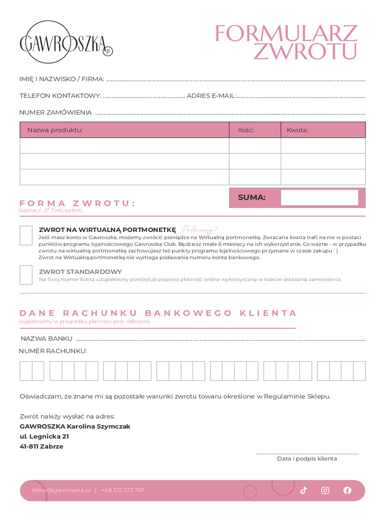 Formularz Zwrotu | PDF