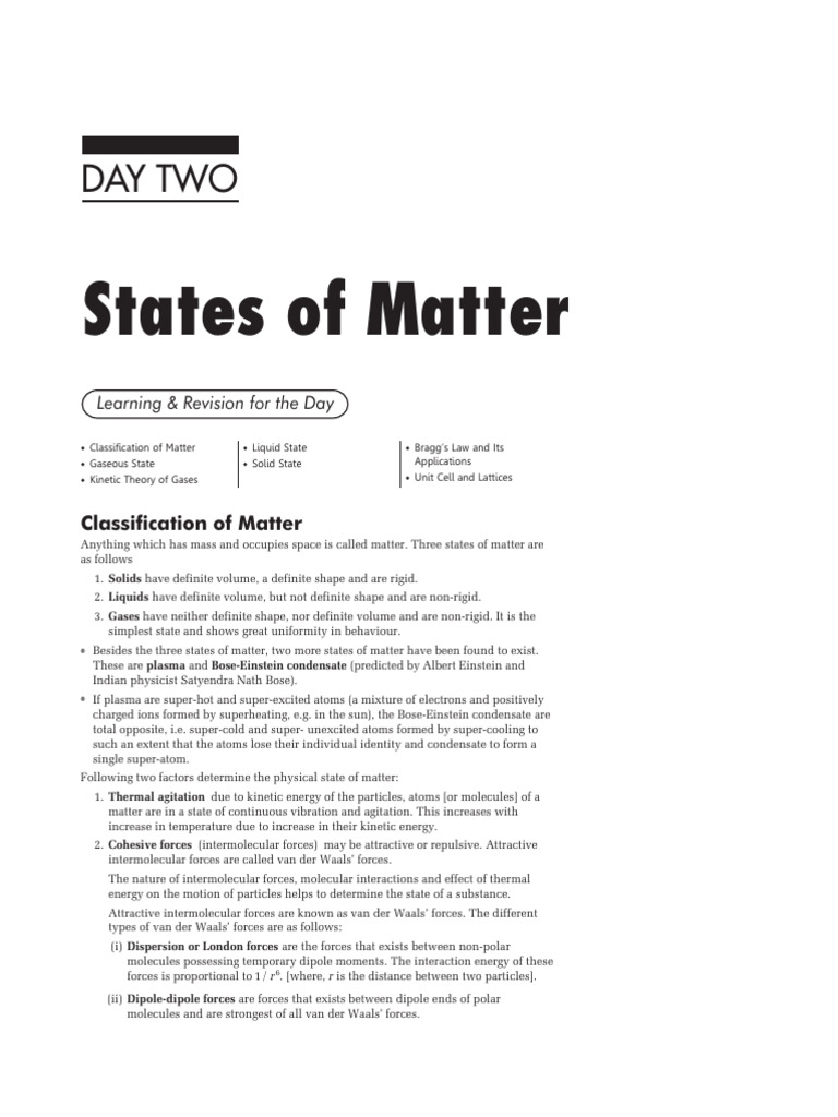 States Matter -Solid State | PDF | Gases | Intermolecular Force