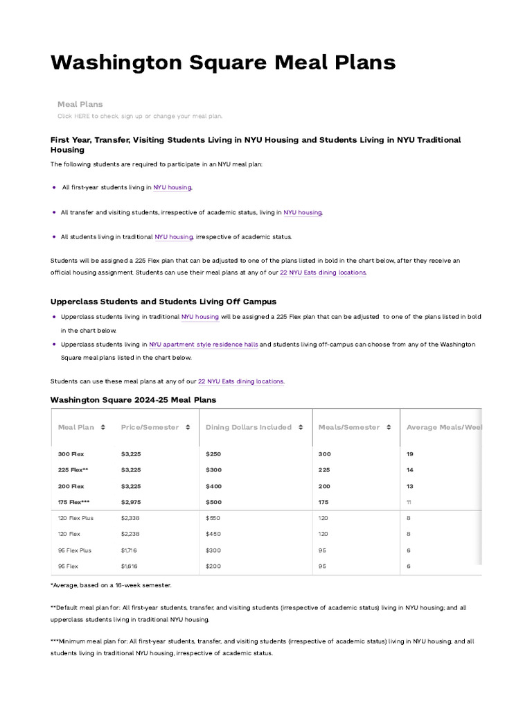NYU Meal Plans for 2024-25 | PDF | Meal | New York University