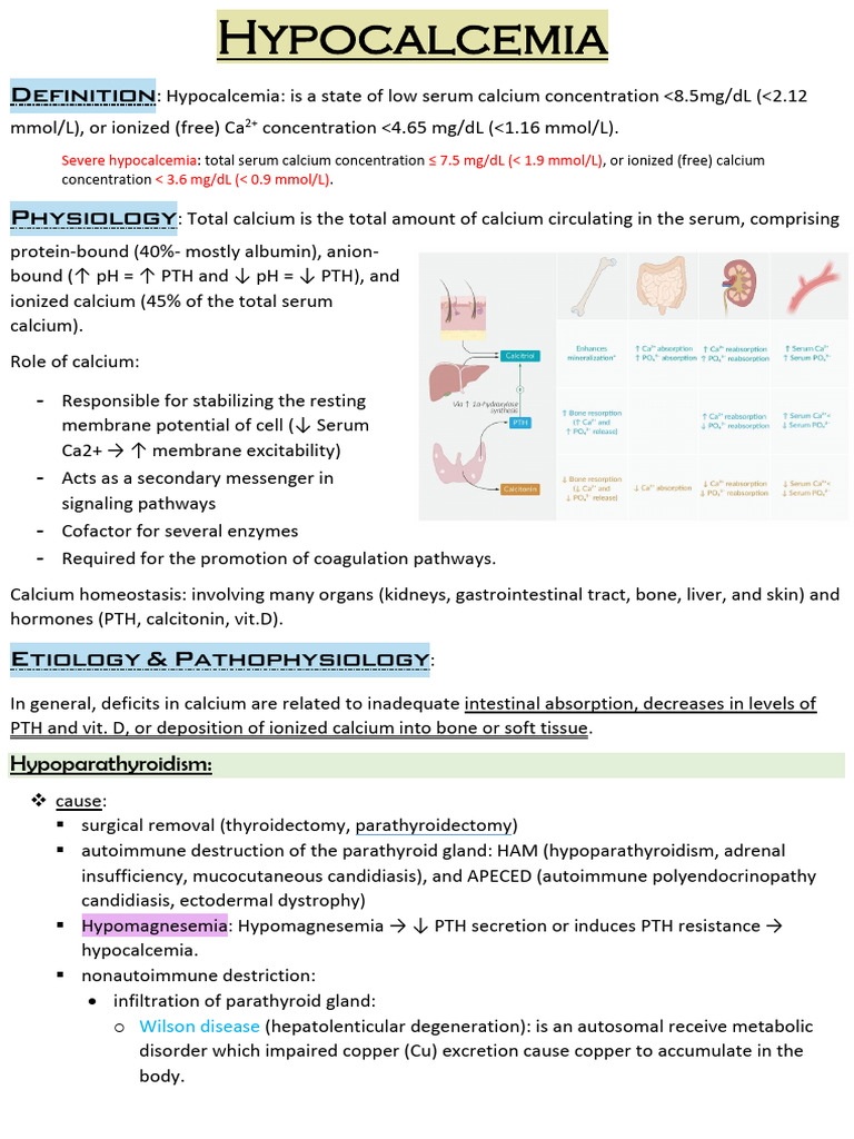 Hypocalcemia Pdf Medical Specialties Diseases And Disorders