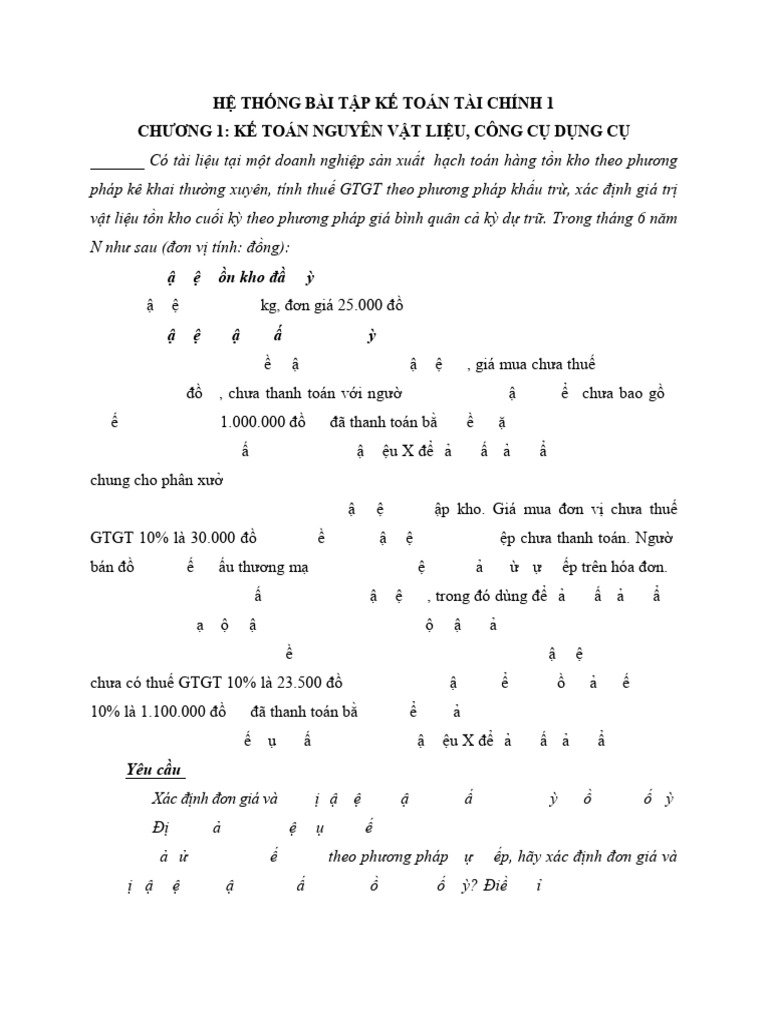 HỆ THỐNG BÀI TẬP KTTC 1 - K16 | PDF