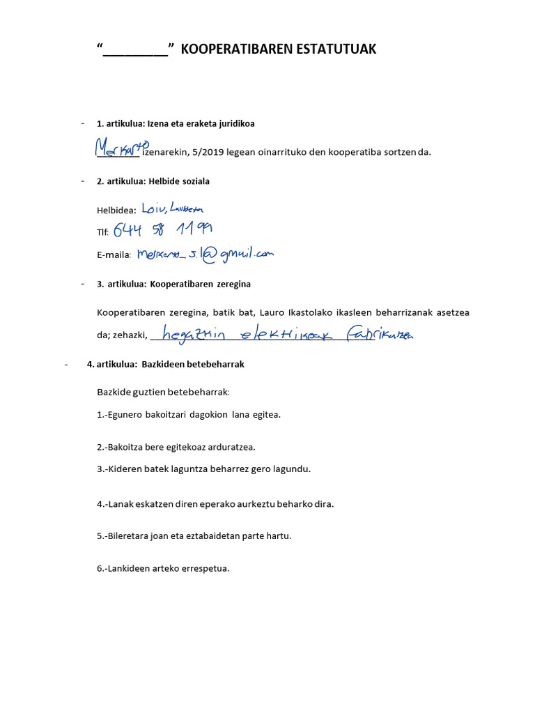 Kooperatiba Estatutuak | PDF