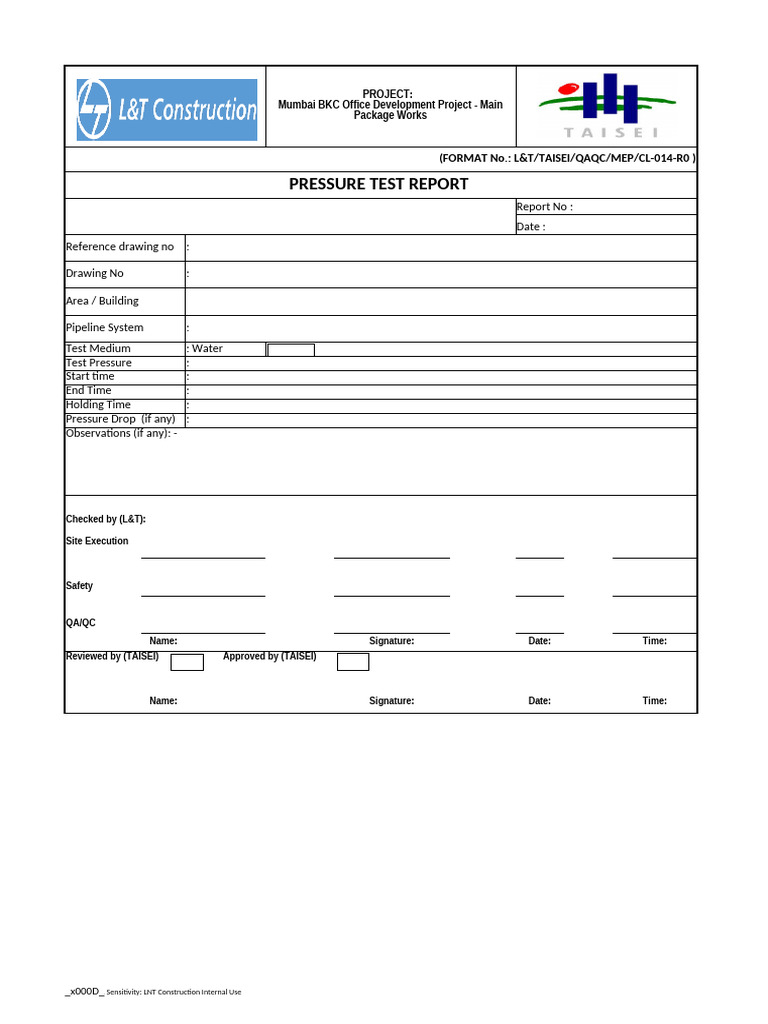 Pressure Test Report: BKC Office Project | PDF