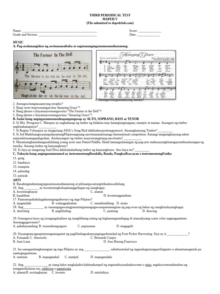 PT - Mapeh 5 - Q3 | PDF