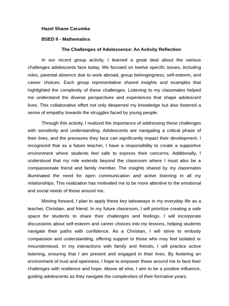 Hazel Shane Carumba SA Reflection Feb 27 | PDF