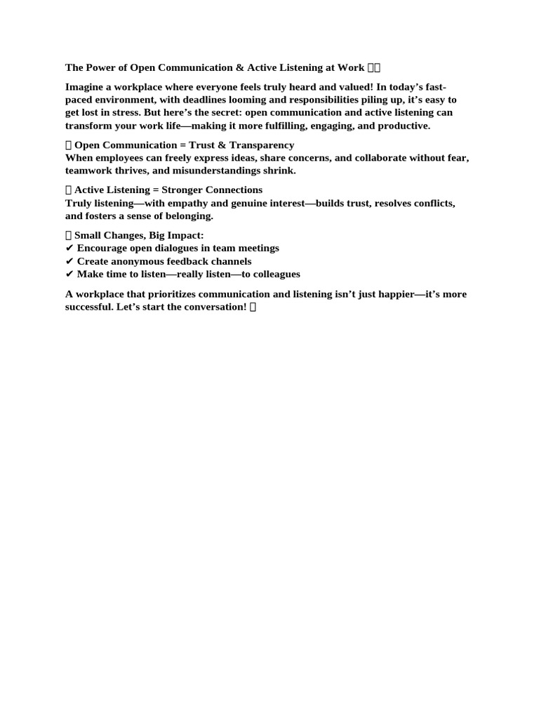 Open Communication & Listening at Work | PDF