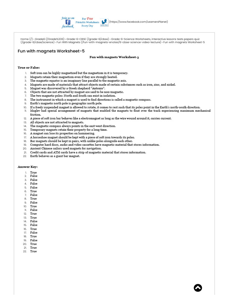 Science fun with magnets class 6 cbse worksheets | PDF | Magnet | Magnetism