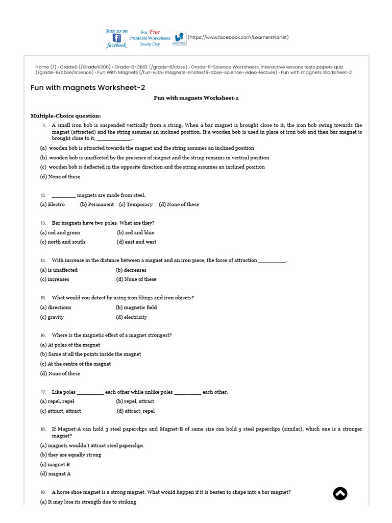Fun With Magnets Class 6 Study Notes CBSE Science | PDF | Magnet ...