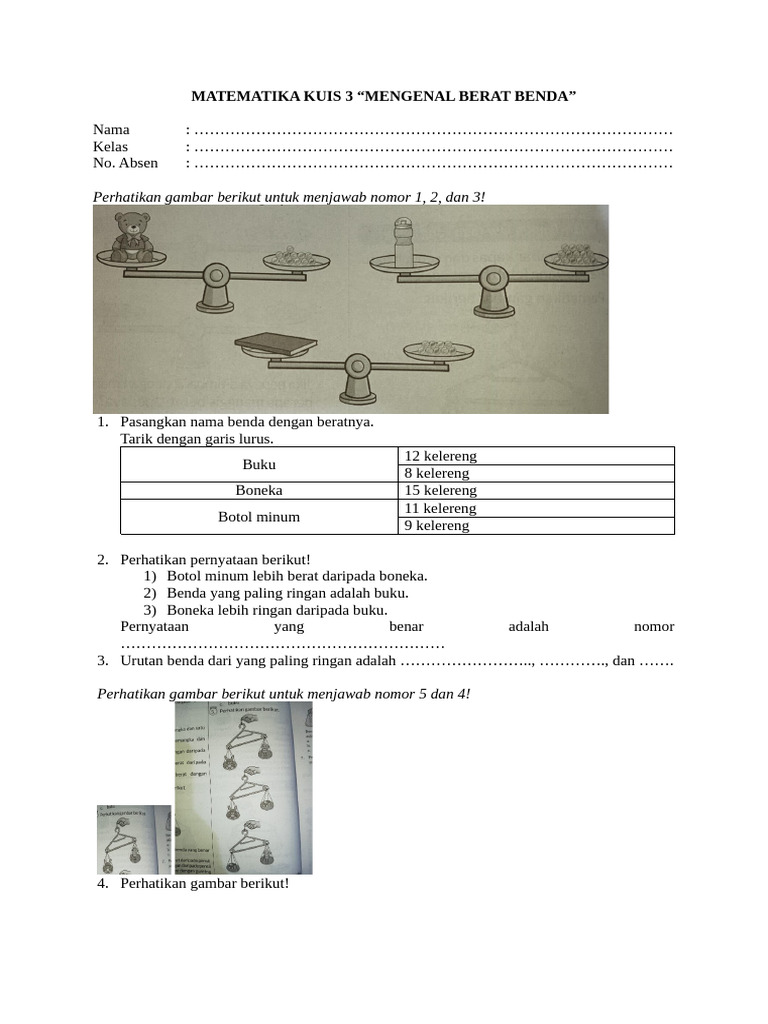 MATEMATIKA KUIS 2 PECAHAN SEPEREMPAT | PDF