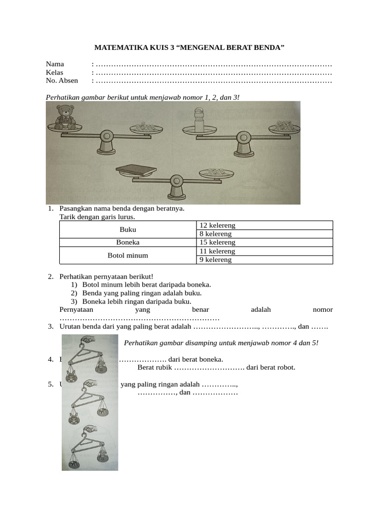 Kuis Matematika: Mengenal Berat Benda | PDF