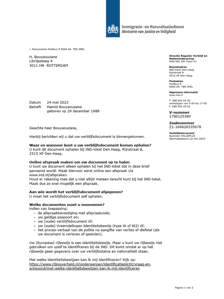 Uitnodiging Ophalen Verblijfsdocument | PDF
