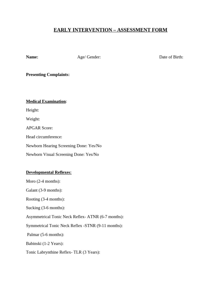 Early Intervention Assessment | PDF