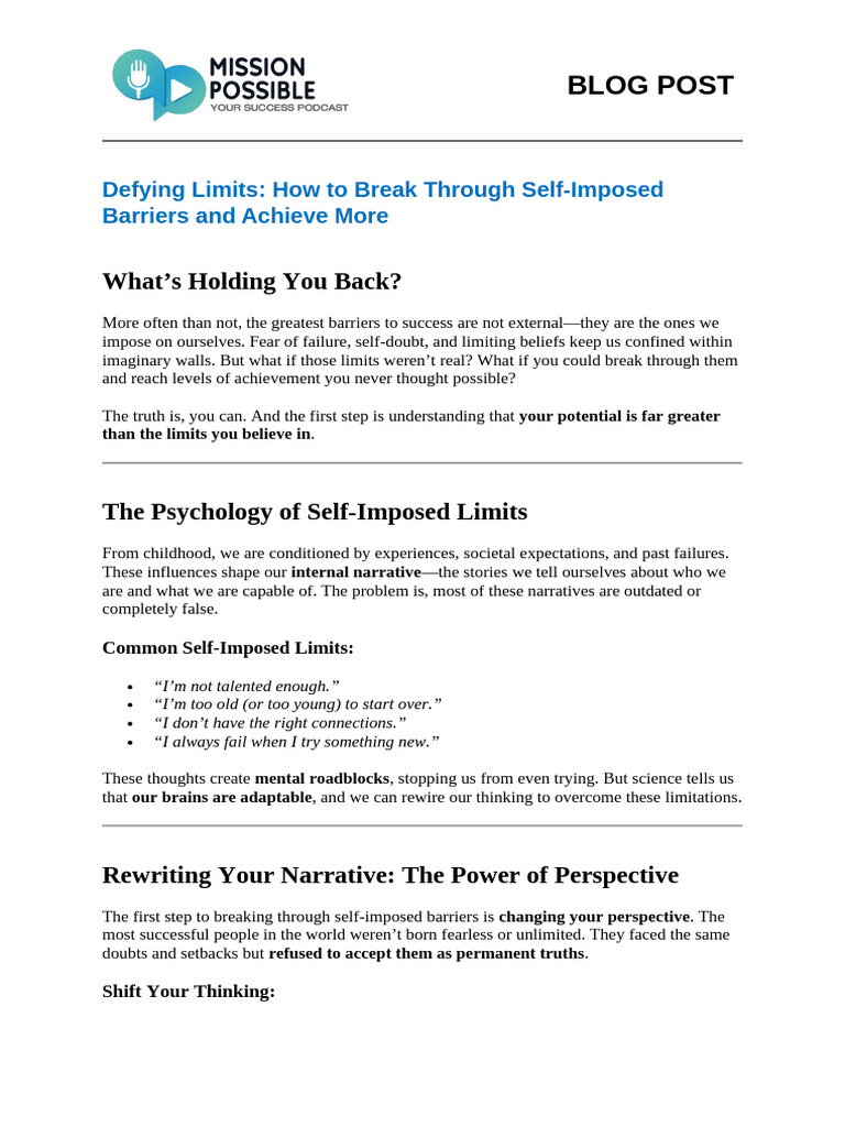 Defying Limits - How to Break Through Self-Imposed Barriers and Achieve More | PDF | Thought ...