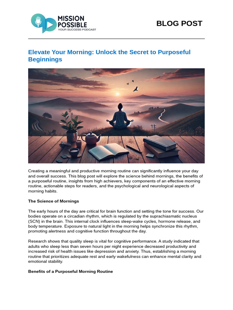Elevate Your Morning - Unlock The Secret To Purposeful Beginnings | PDF | Sleep | Circadian Rhythm