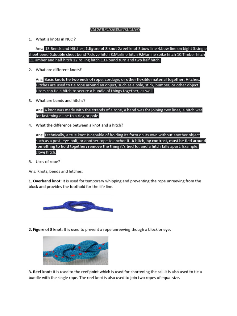 NCC Naval Knots and Their Uses | PDF | Knot | Ropework