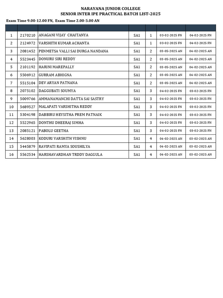Senior Inter IPE Practical Schedule 2025 | PDF