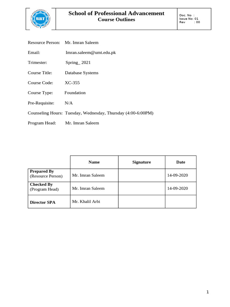 Database Systems - XC355 (Imran Saleem) Outlines21 | PDF | Databases | Relational Model