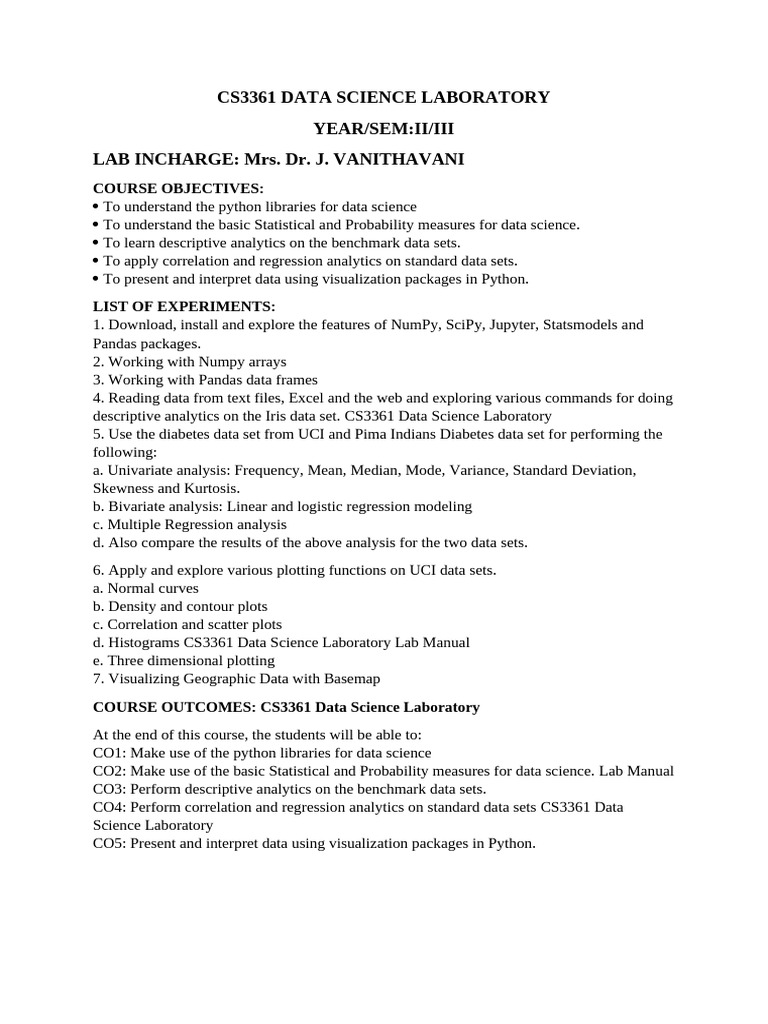 CS3361 Data Science Laboratory | PDF