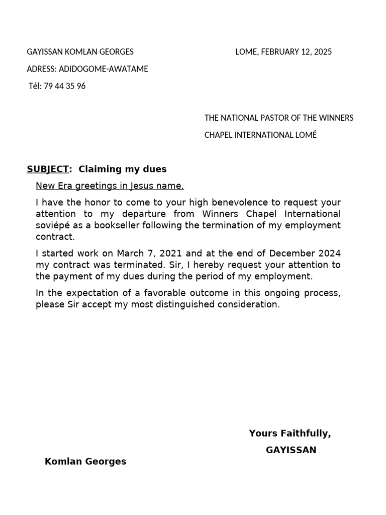Request for Employment Dues Payment | PDF