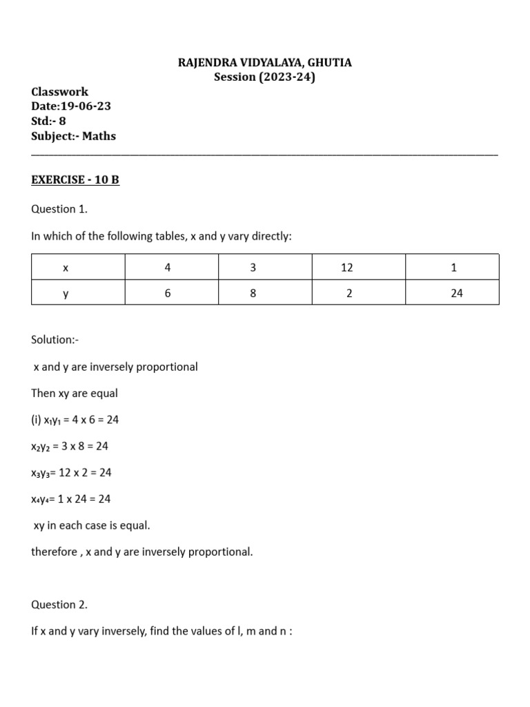Class 8 Maths Worksheet 19 June | PDF